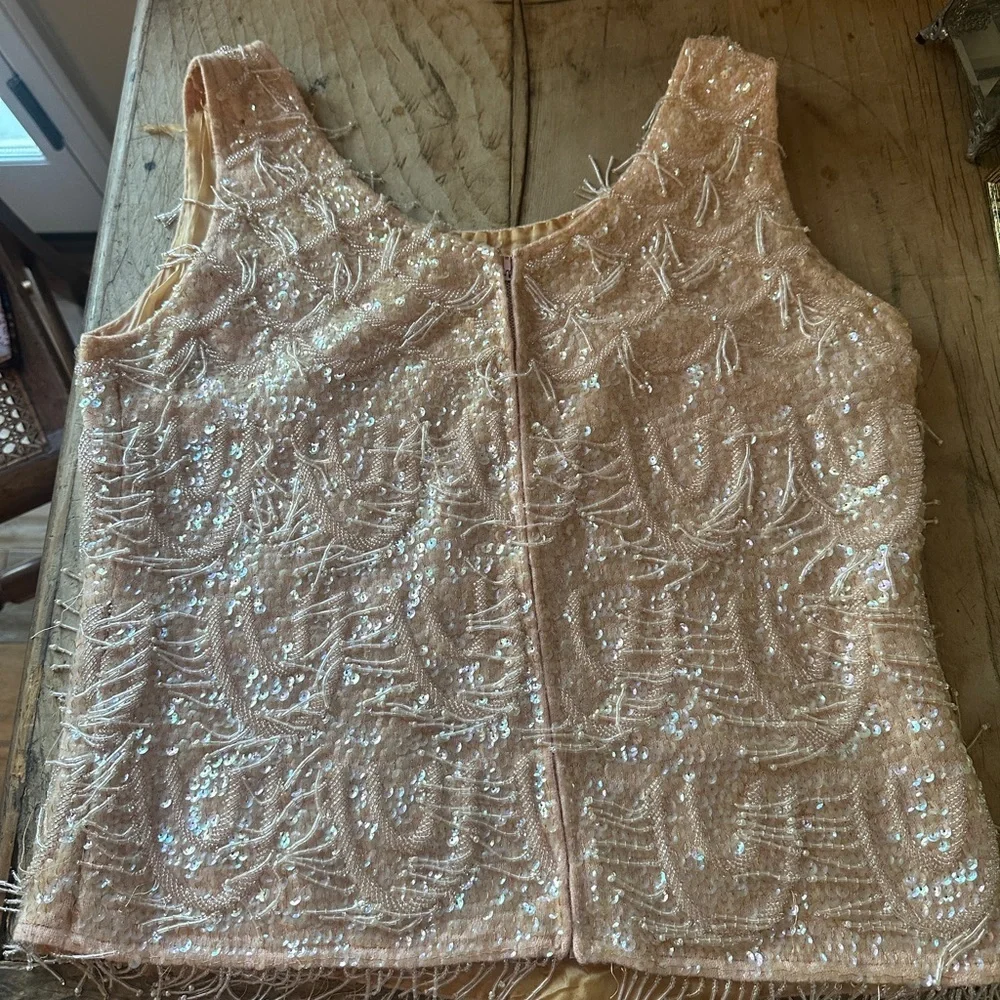 Vintage | Tops | Vintage 95s Sequin Embellished Tan Top | Poshmark